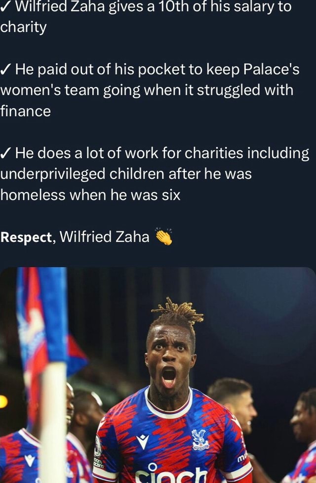 Wiltried Zaha gives a 10th of his salary to charity He paid out of his pocket to keep Palace's ...
