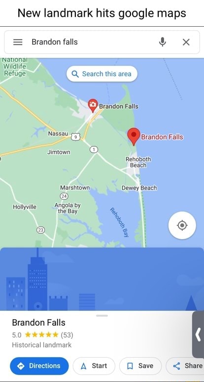 New landmark hits google maps Brandon falls x National Wildlife Refuge ...