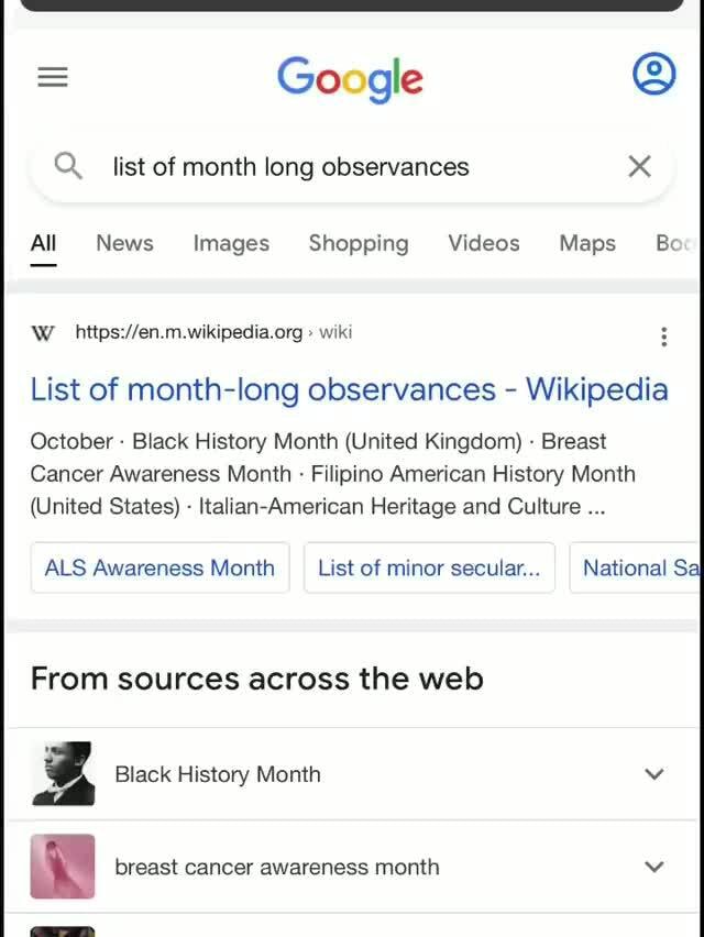 = Google @ Q list of month long observances x All News Images Shopping ...