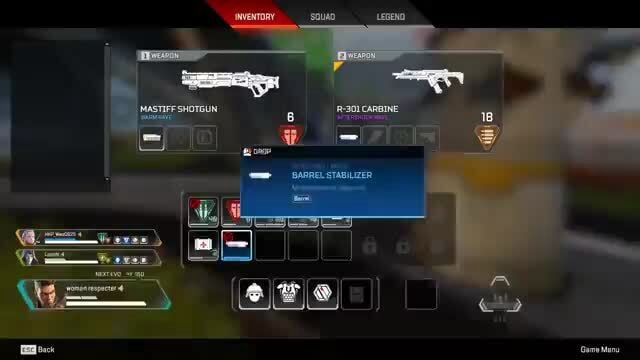 MASTIFF SHOTEUN BARREL STABILIZER INVENTORY SQUAD LEGEND _R-301 CARBINE ...