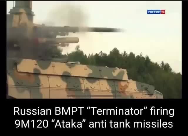 Russian BMPT "Terminator" firing 9M120 "Ataka'" anti tank missiles ...